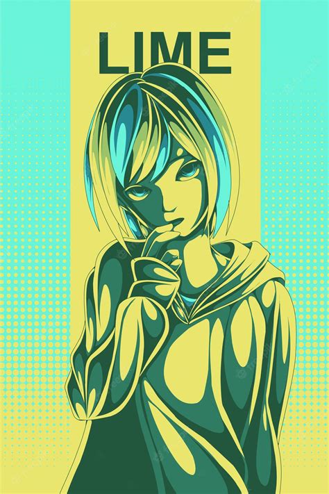 Premium Vector Lime Anime Girl Retro Halftone Style Illustration