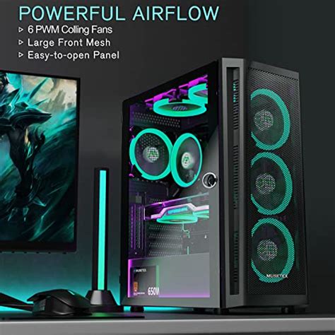 Musetex Atx Pc Case Pre Install 6 Pwm Argb Fans Mid Tower Gaming Case