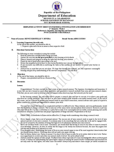 3is simplified activity sheet week 1 no answer key pdf learning