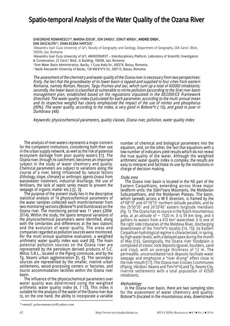 Pdf Spatio Temporal Analysis Of The Water Quality Of The Ozana River
