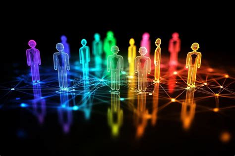 Colorful Human Figures Linked By Lines On Black Symbolizing Social