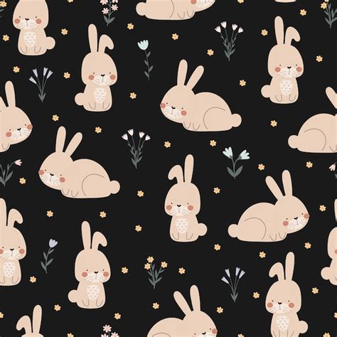 Premium Vector Seamless Pattern With Bunny Flowers