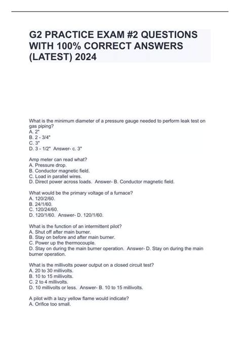 G2 Practice Exam 2 Questions With 100 Correct Answers Latest 2024 Gas Technician G2