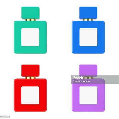 Yourth 디자인을 위한 빈 라벨이 있는 멀티 컬러 큐브 Parfume 병 이랑 3d 렌더링 0명에 대한 스톡 사진 및 기타