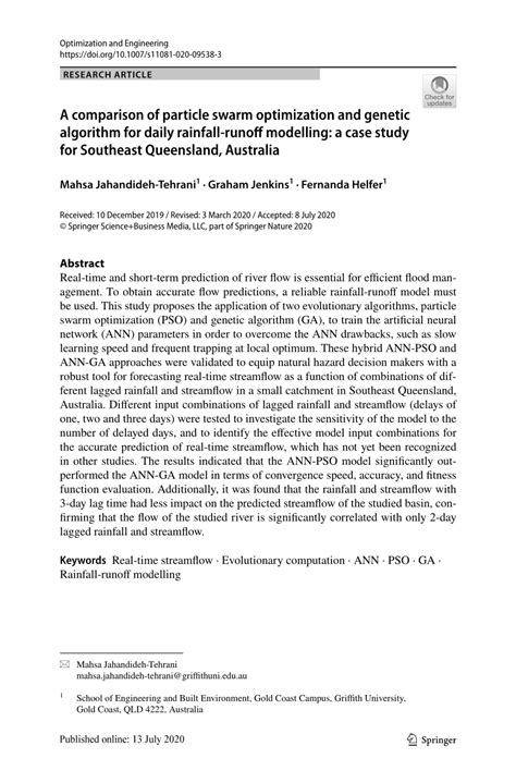 Pdf A Comparison Of Particle Swarm Optimization And Genetic Algorithm