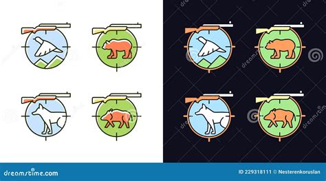 Big And Small Game Hunting Light And Dark Theme RGB Color Icons Set