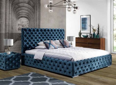 Jvmoebel Bett Chesterfield Polster Velvet Doppel Bett Luxus Design