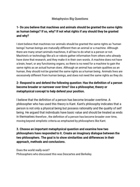 Metaphysics Big Questions Pdf Mind Idea