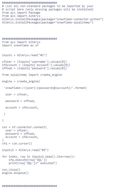 alter snowflake with dynamic sql and python