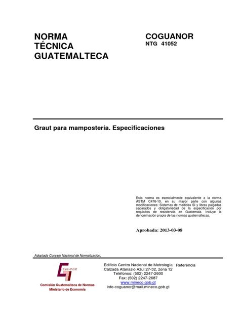 Norma Ntg 41052 Astm C476 10 Pdf Cemento Hormigón