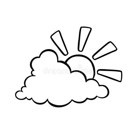 Cartoon Outline Sun Behind And Cloud Vector Illustration Stock Vector