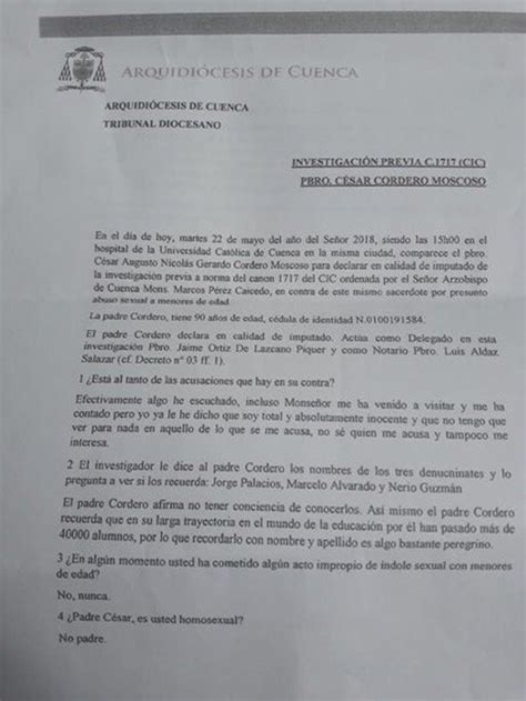 Escándalo en Ecuador por la divulgación de la declaración de un cura
