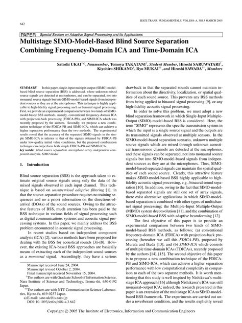 Pdf Multistage Simo Model Based Blind Source Separation Combining Frequency Domain Ica And