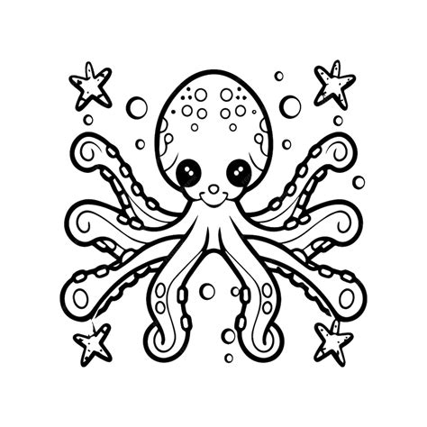 문어 색칠 페이지 문어 색채 책 에 대한 문어 윤 프리미엄 Ai 생성 벡터