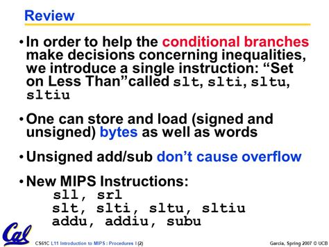 cs61c l11 introduction to mips procedures i 1 garcia spring 2007