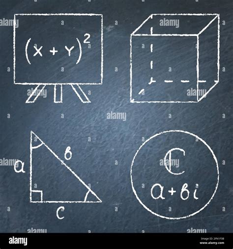 Symbole für Mathematik werden in Linienform auf dem Schwarzen Brett