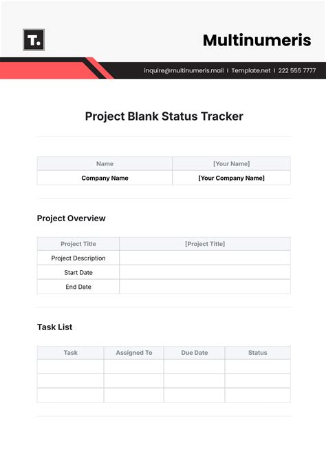 Free Project Blank Status Tracker Template To Edit Online
