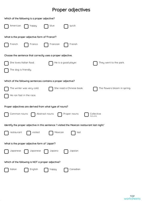 Proper Adjectives Interactive Worksheet Topworksheets