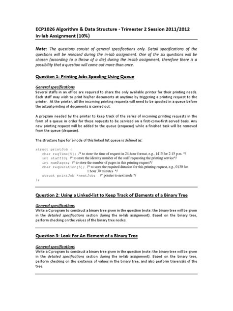 In Lab Assignment 2011 Pdf Queue Abstract Data Type String