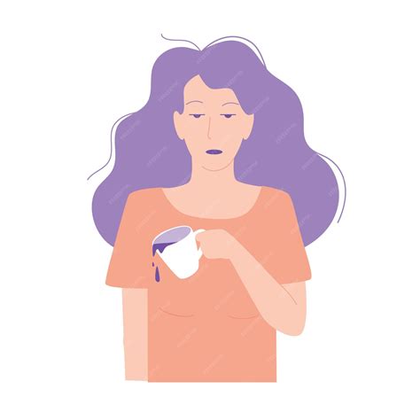여자 커피 평면 벡터 일러스트 레이 션 아침 일상적인 개념 커피 한 잔을 들고 졸린 소녀 프리미엄 벡터