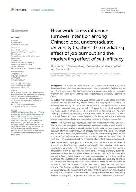 Pdf How Work Stress Influence Turnover Intention Among Chinese Local Undergraduate University