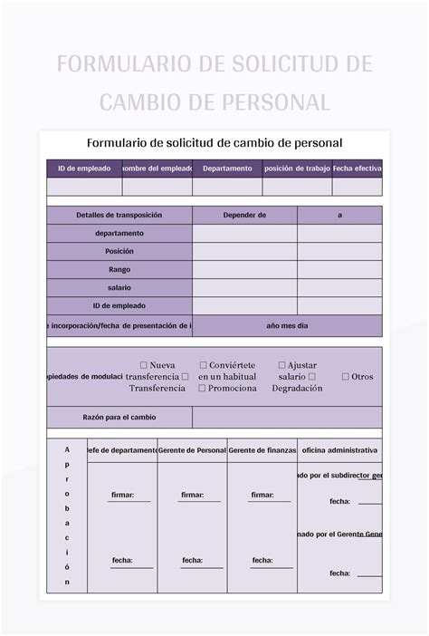 Plantilla De Excel Formulario De Solicitud De Cambio De Personal Y Hoja