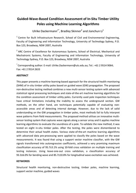 Pdf Guided Wave Based Condition Assessment Of In Situ Timber Utility