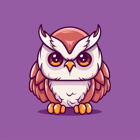 白い背景に手描きのフクロウ漫画イラスト分離 プレミアムベクター
