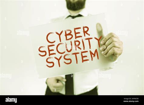 Hand Writing Sign Cyber Security System Business Concept Techniques Of Protecting Computers