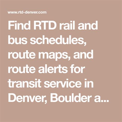 Rtd Rail And Bus Schedules In Denver Colorado
