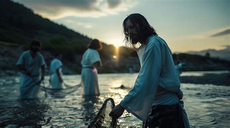 Jesus Christ And The Disciples Fishing Premium Ai Generated Image