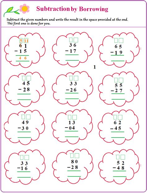 Subtraction Borrowing Worksheets Writing Practice Worksheet