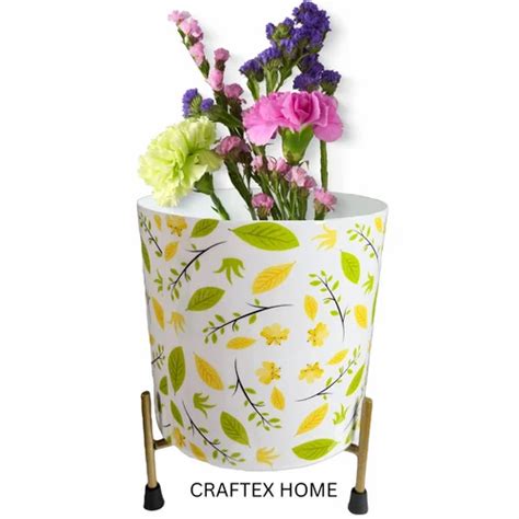 Printing Enamel Coating Round Metal Table Planters For Garden Size