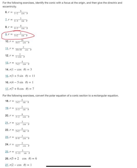 Solved For The Following Exercises Identify The Conic With Chegg