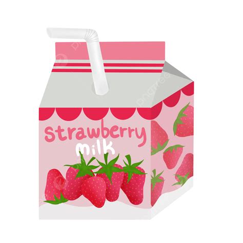 Caja De Leche De Fresa Pintada A Mano Png Icono De Dibujos Animados