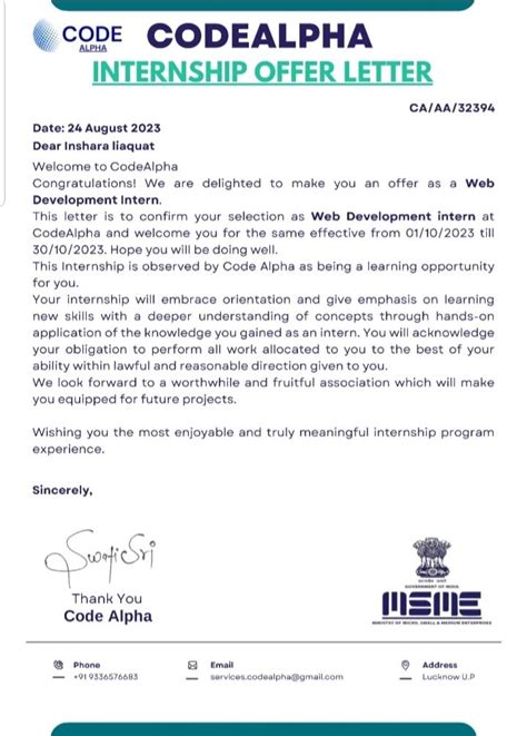 Inshara Liaquat On Linkedin Webdevelopment Internship Codealpha