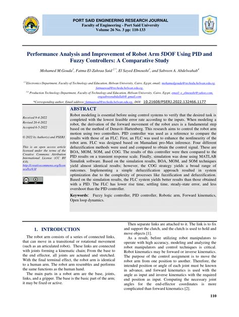 Pdf Performance Analysis And Improvement Of Robot Arms 5dof Using Pid And Fuzzy Controllers A