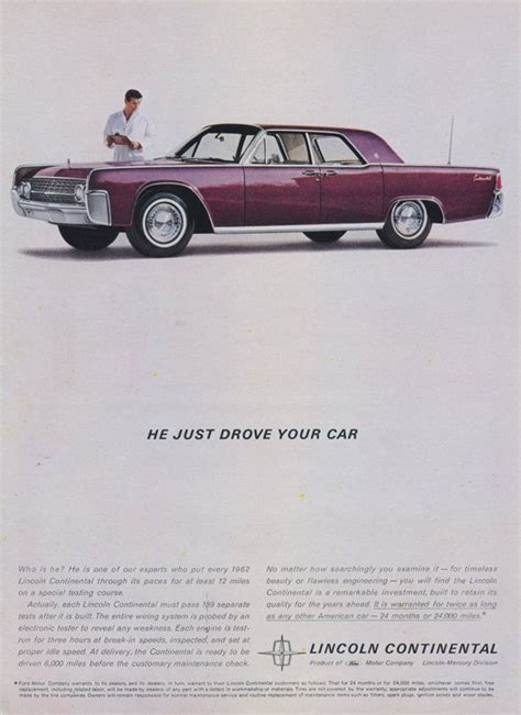 1962 Lincoln Continental Car Ad Ford Classic By Advintagecom