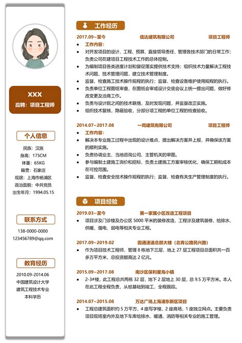 项目工程师简历模板列表（含简历范文） 简历模板资源网
