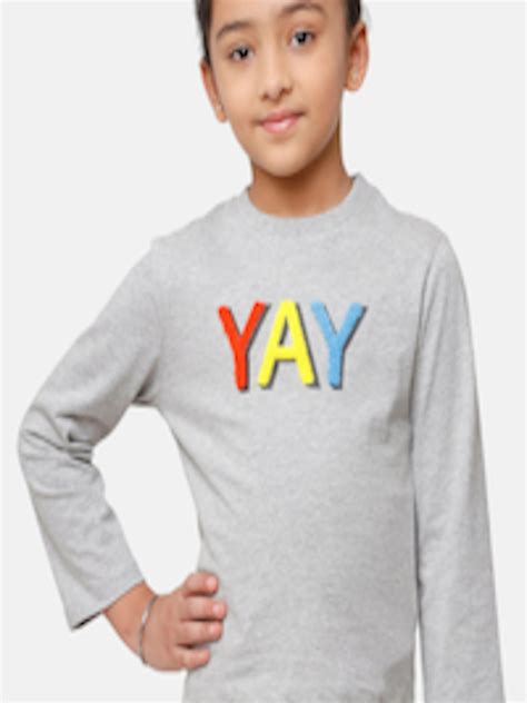 Buy De Moza Girls Grey Melange Printed Top Tops For Girls 20414060