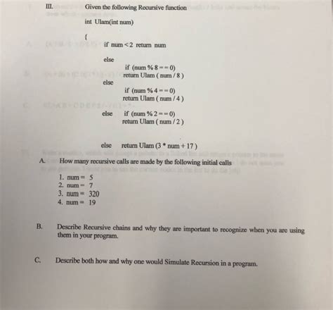 solved ш given the following recursive function int