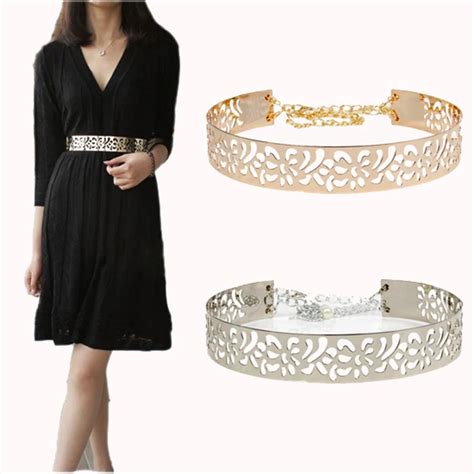 Women Summber Gold And Silver Full Metal Flower Belt Shinny Like Mirror
