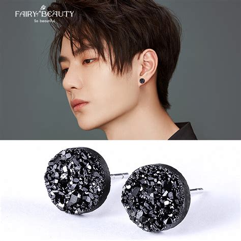 [พร้อมส่ง] ต่างหูเงินแท้สีดำ S925 ต่างหูห่วงสีดำขอบกลม Silver925 ต่างหู