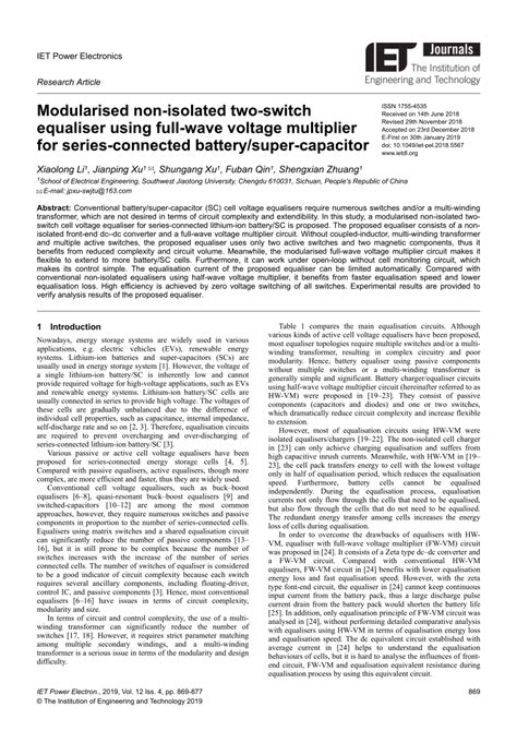 Pdf Modularized Non Isolated Two Switch Equalizer Using Full Wave Voltage Multiplier For