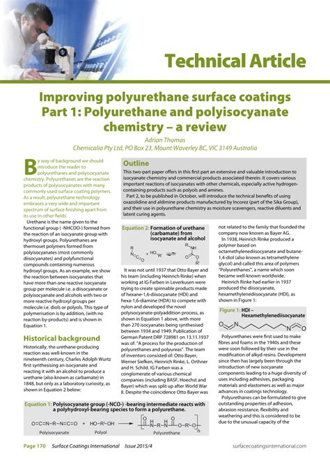 Pdf Improving Polyurethane Surface Coatings Part 1 Polyurethane And
