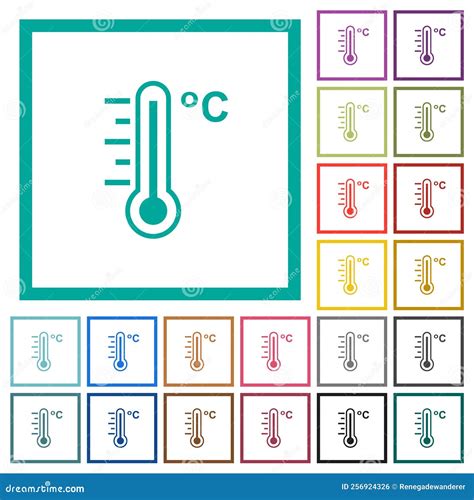 Celsius Thermometer Warm Temperature Flat Color Icons With Quadrant