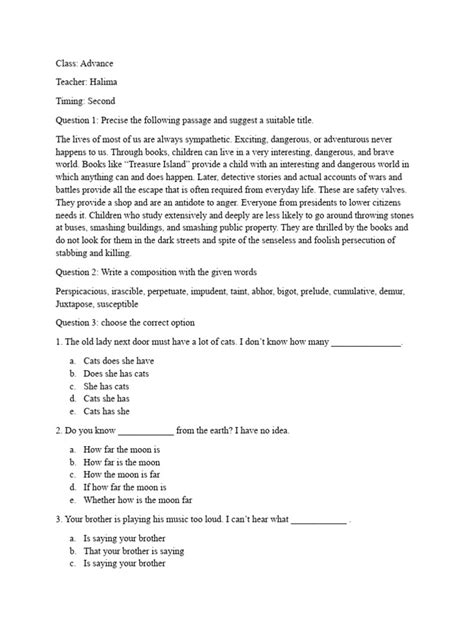 Advance Queation Paper Pdf