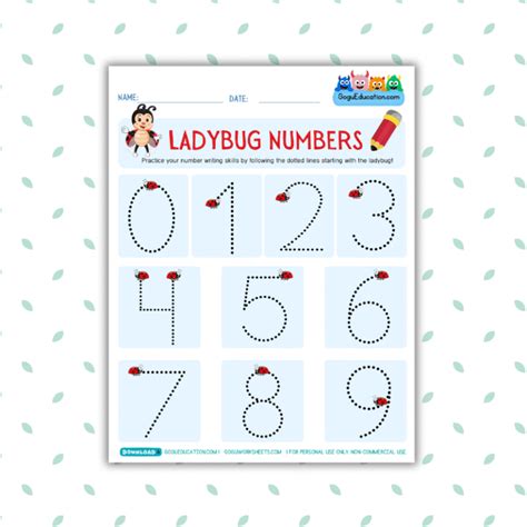Ladybug Number Tracing — Gogu Worksheets