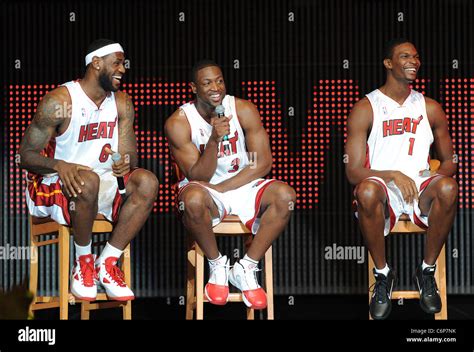 Lebron James Dwyane Wade And Chris Bosh Nbas Miami Heat Welcome Party