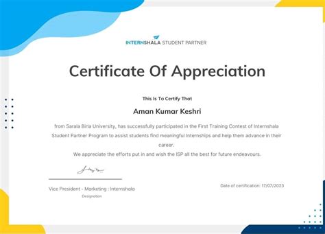 Aman Kumar Keshri On Linkedin Appreciation Internshala Isp